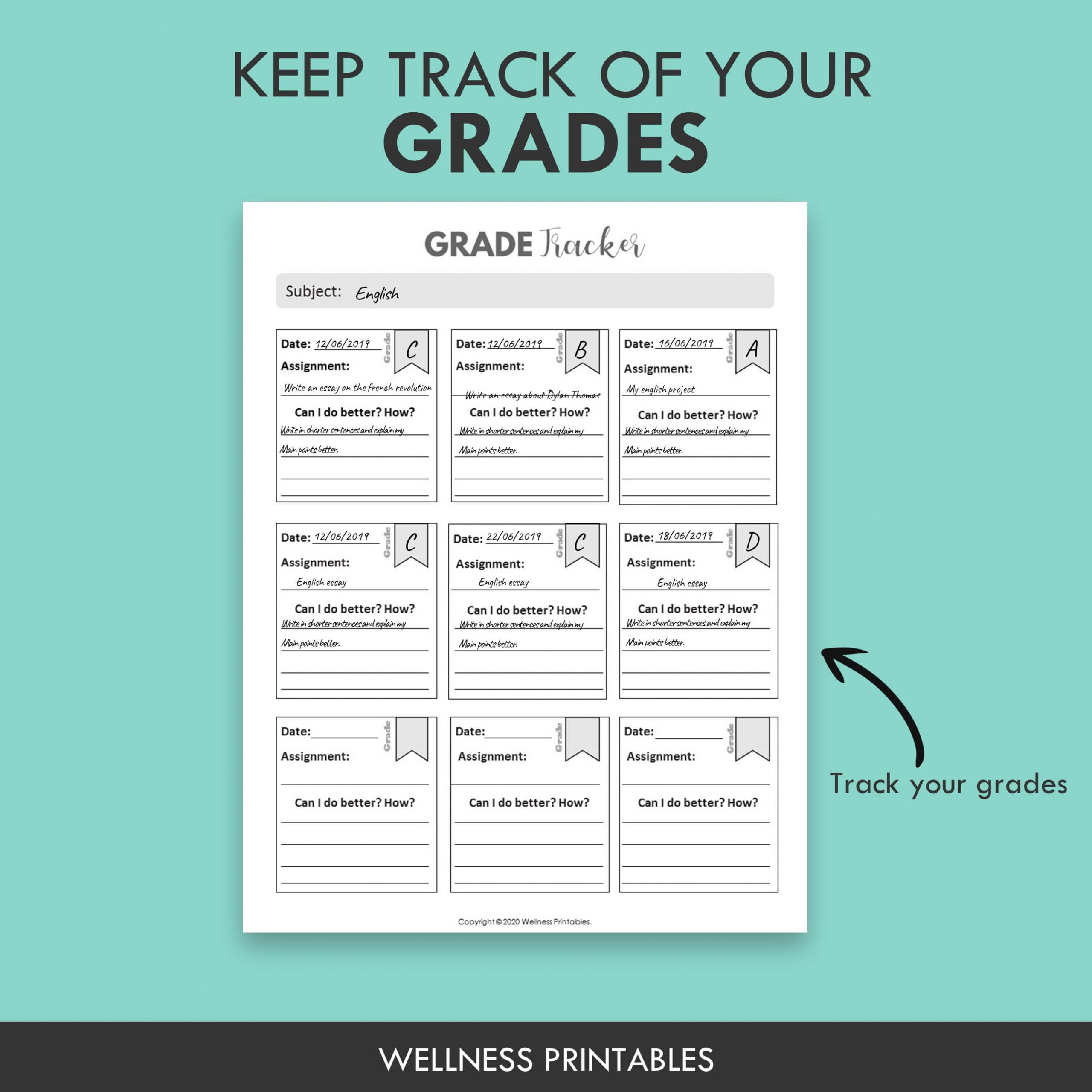 Assignment and Grade Tracker Printable - Wellness Printables