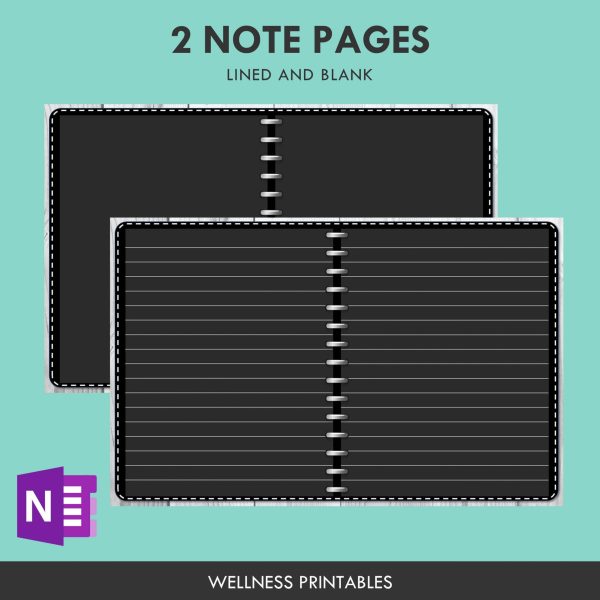 OneNote Template Black Paper Undated Planner - Wellness Printables