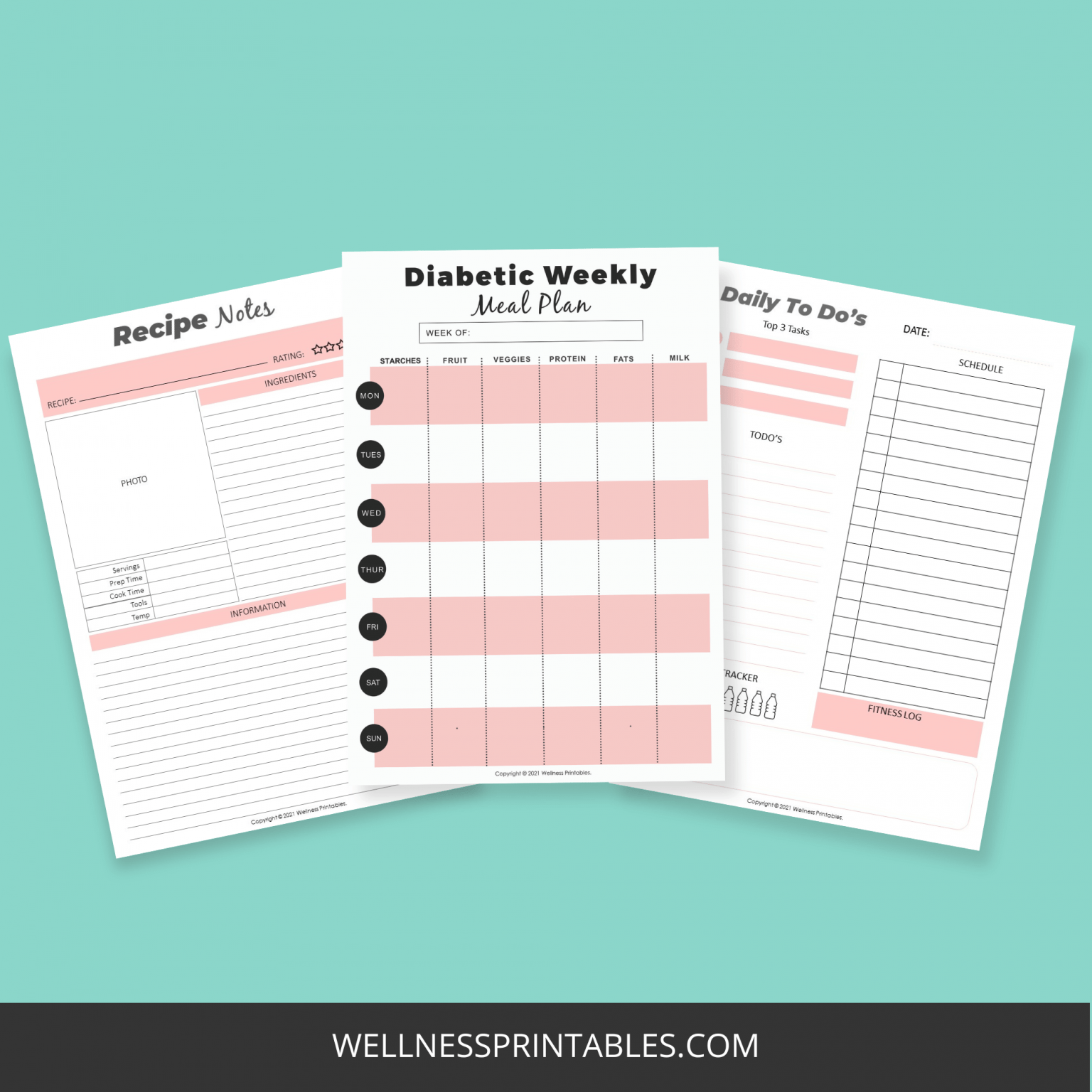Blood Sugar Tracker Diabetic Planner - Wellness Printables