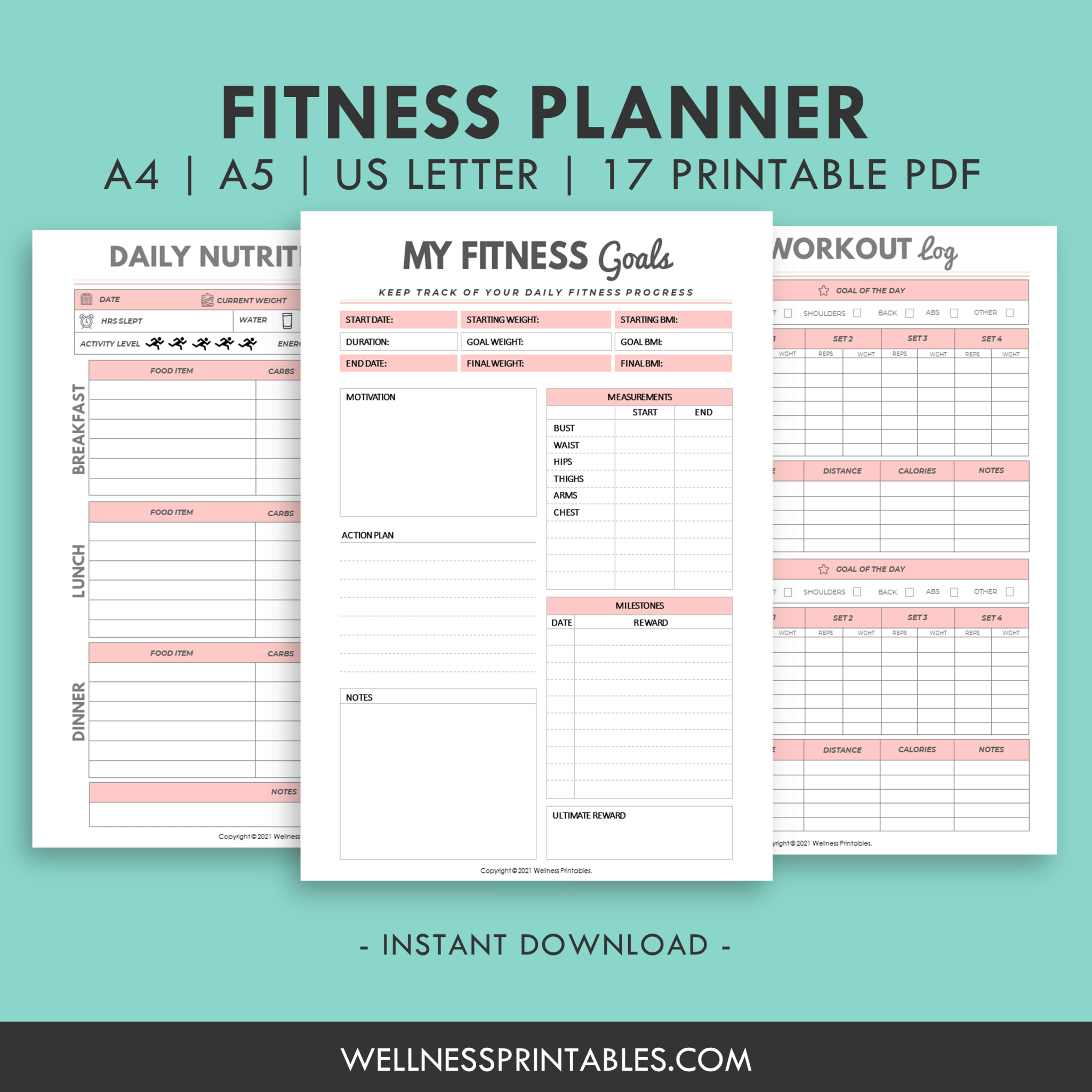 Fitness Planner Printable Bundle - Wellness Printables