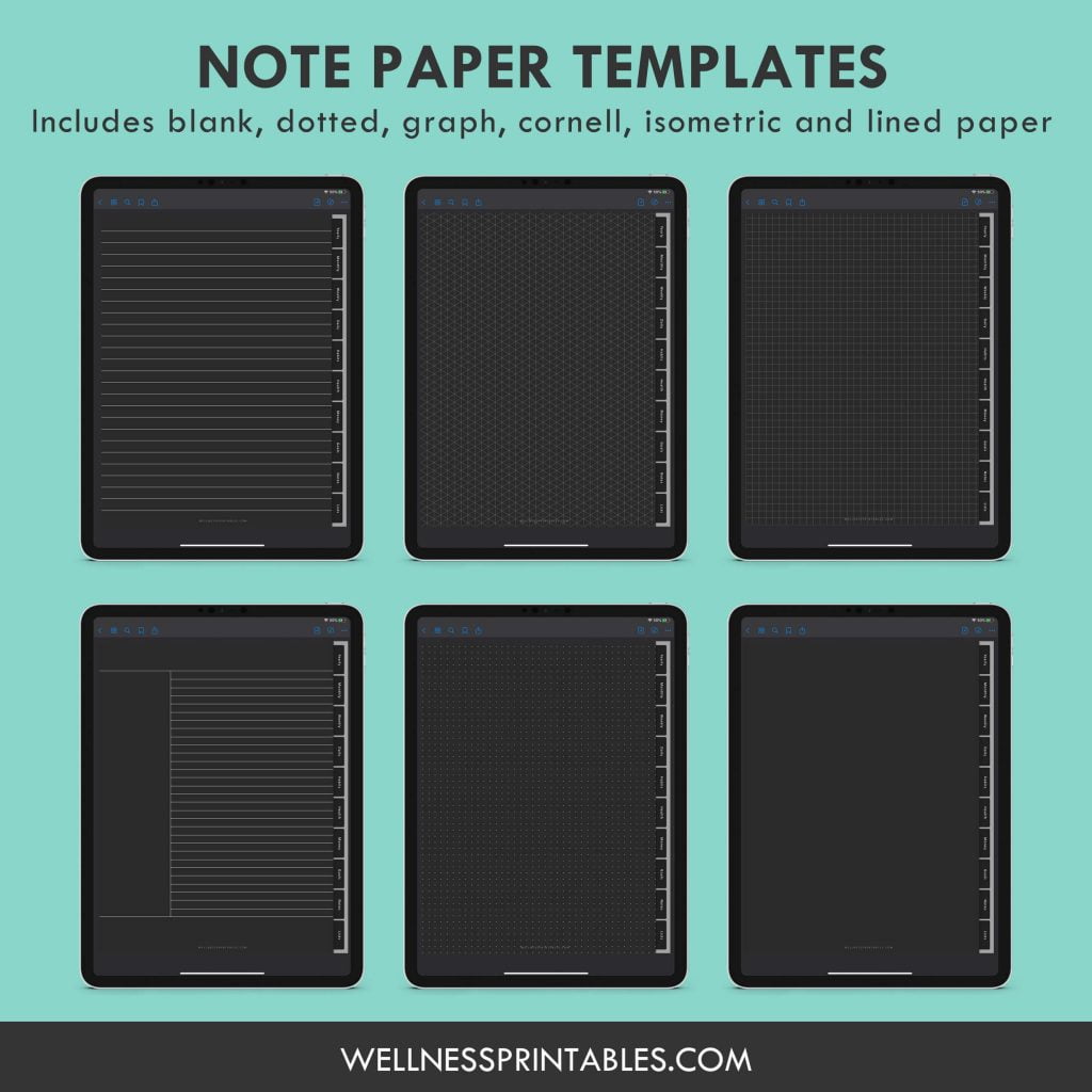 Goodnotes Template Black Undated Digital Planner - Wellness Printables