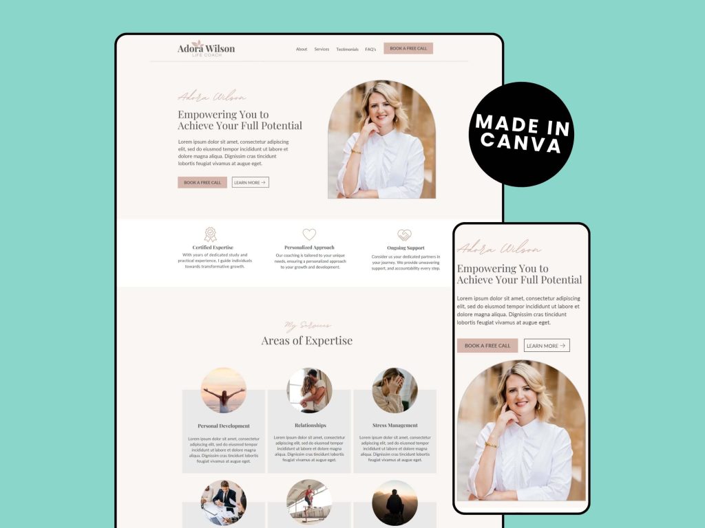 Life Coach Website Template Sales Page Canva - Wellness Printables