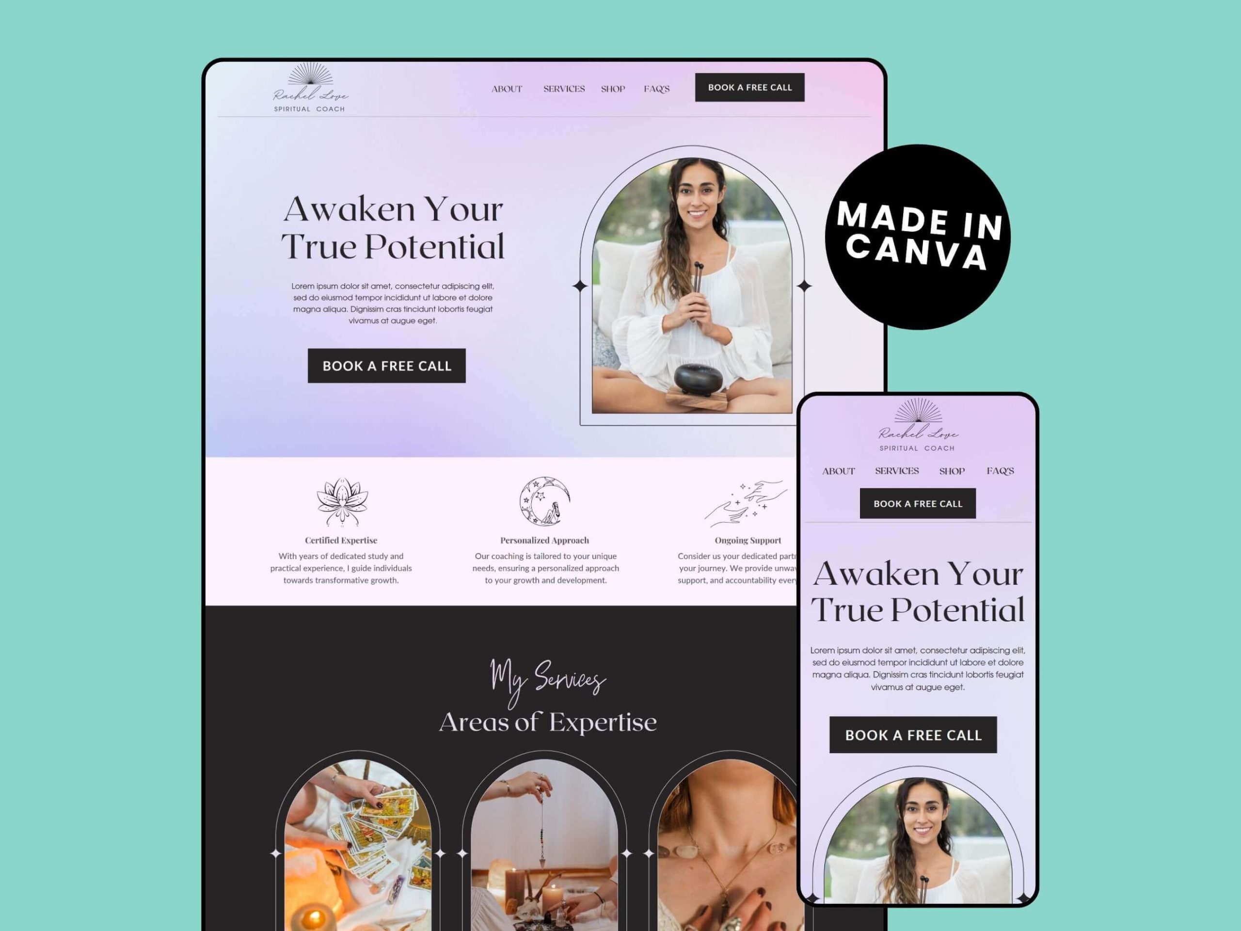 Spiritual Coach Website Template Canva - Wellness Printables